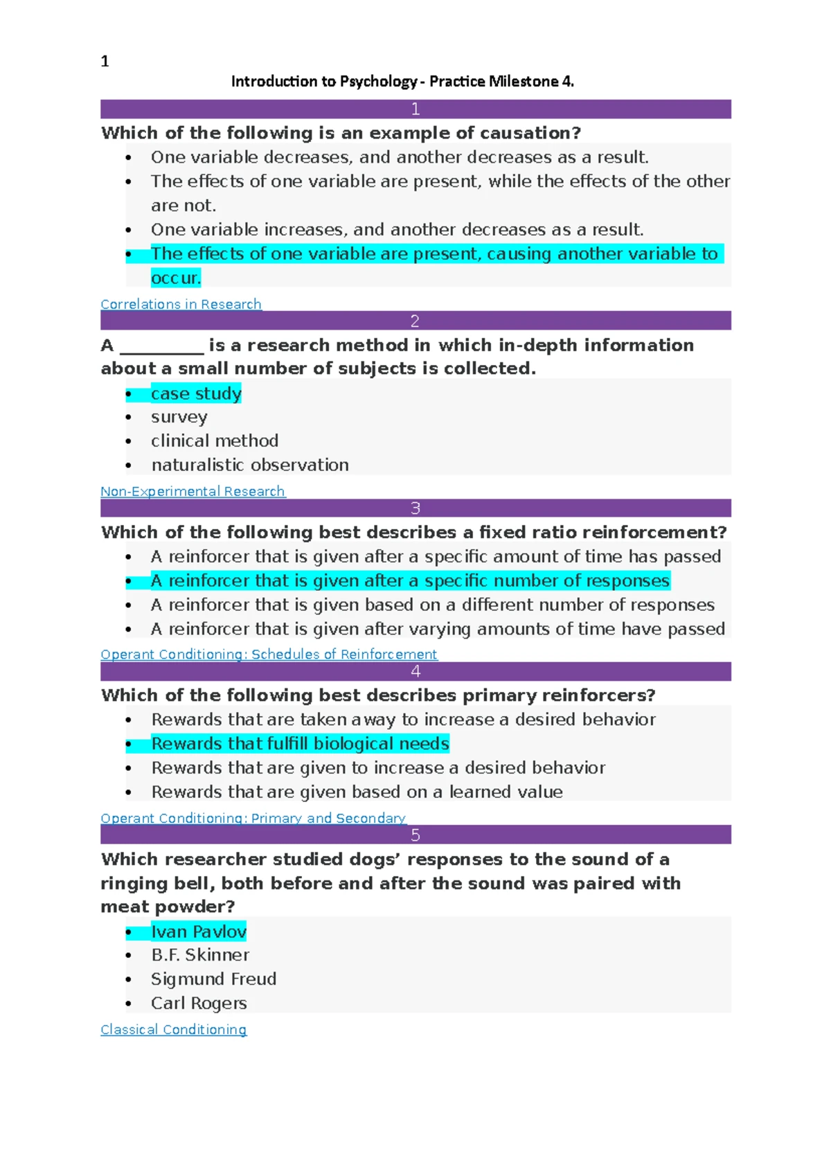 Psychology 101: Unit 4 Milestone 4 Exam Review - Studocu