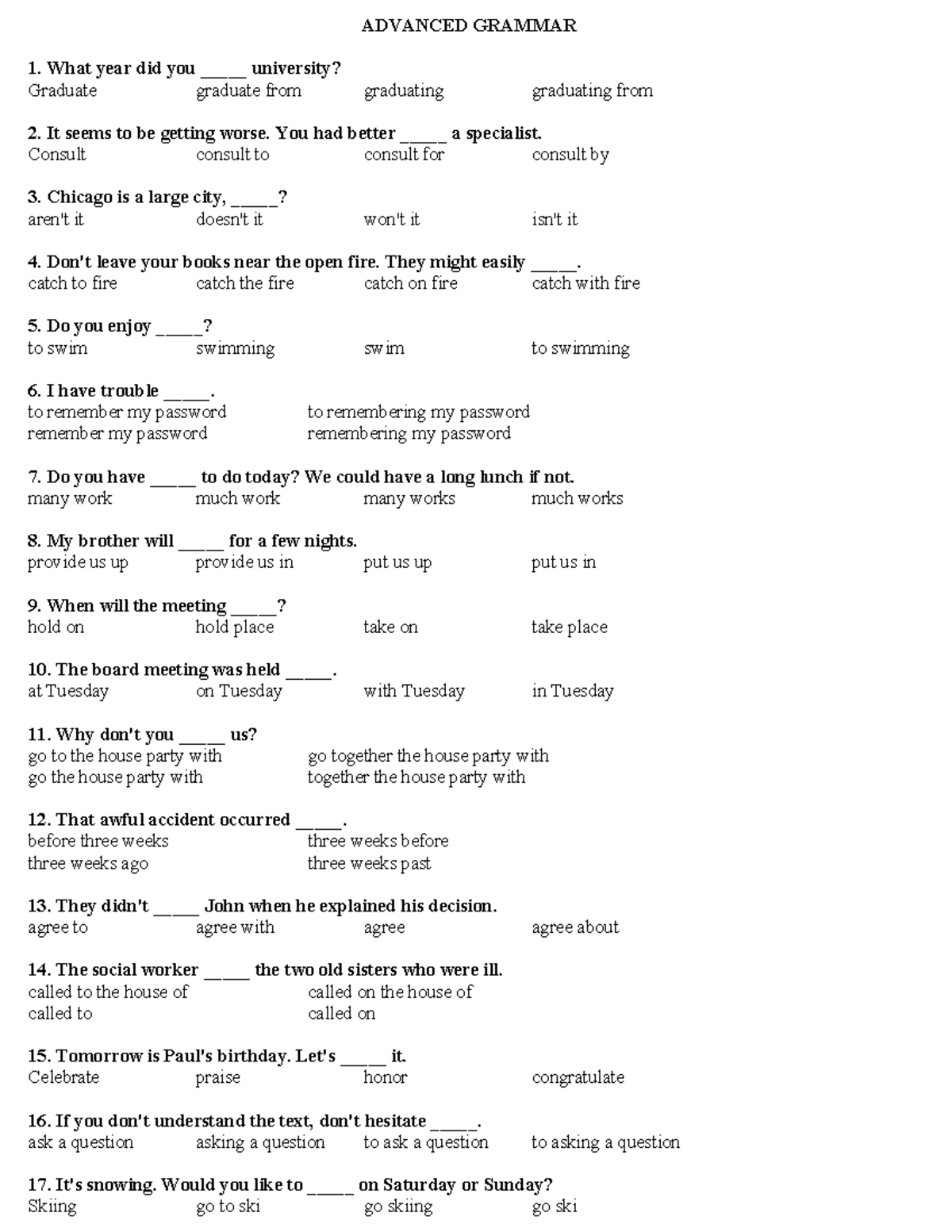 Advanced Grammar 1 - Practice Exercises and Solutions - Studocu