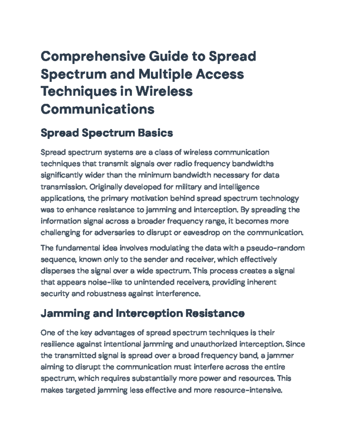 Comprehensive Guide to Spread Spectrum & Multiple Access Techniques (Wireless - Studocu
