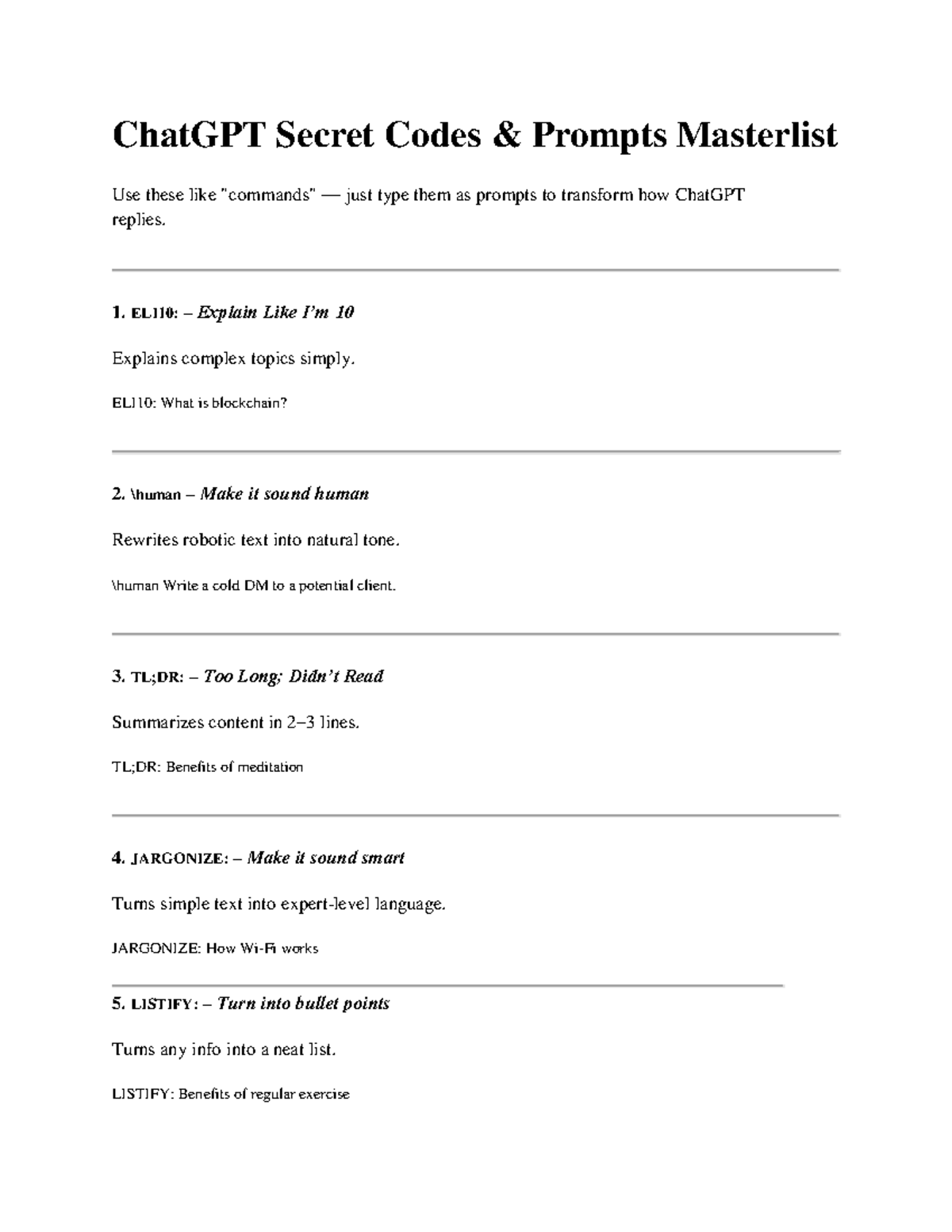 Chat GPT Secret Codes Prompts Masterlist (876383176) - Studocu
