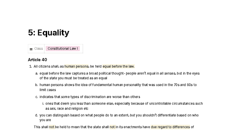 5: Equality - Constitutional Law I Exam Summary Notes - Studocu