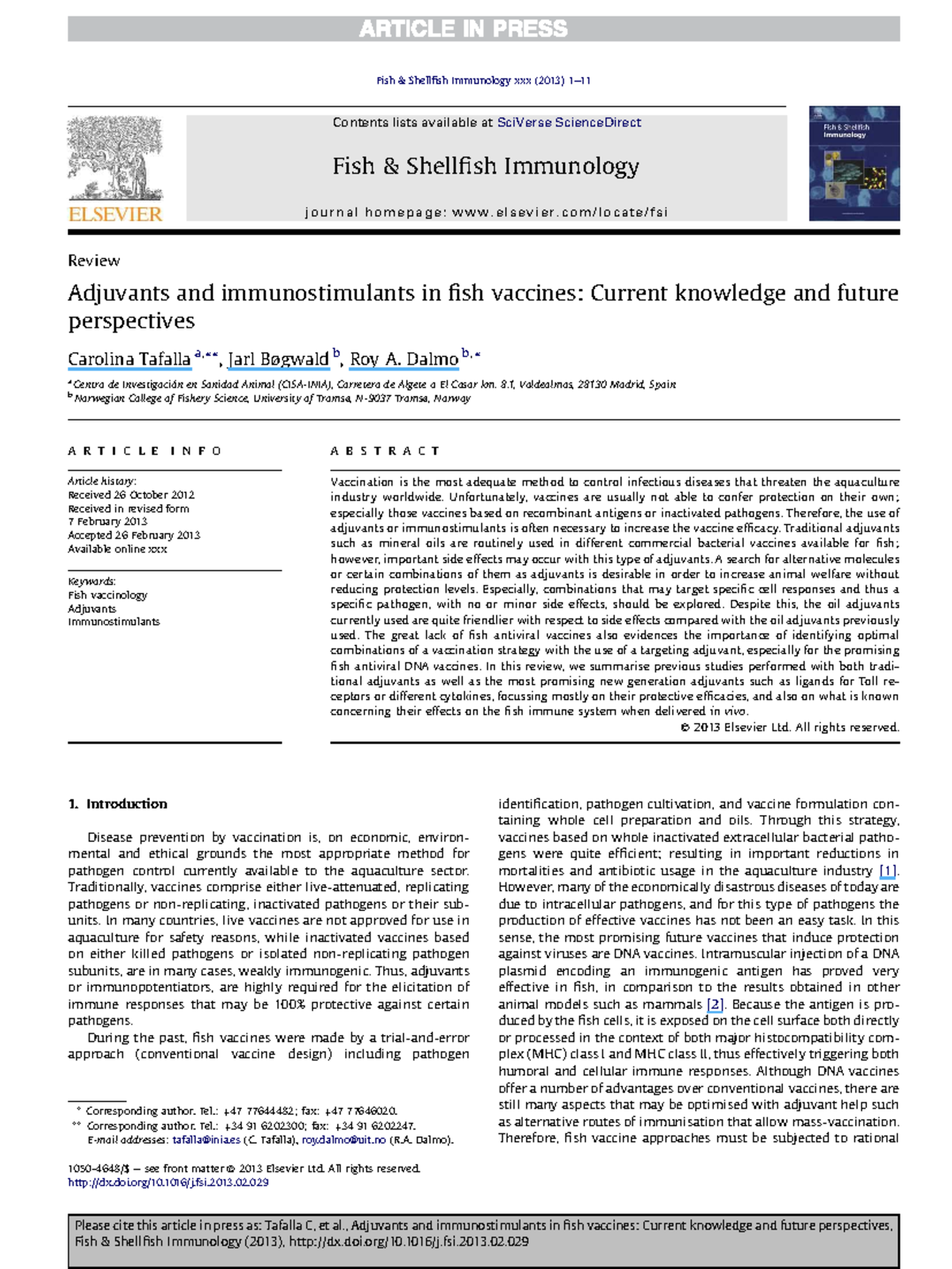 Adjuvants and Immunostimulants in Fish Vaccines: Current Insights (FISH ...