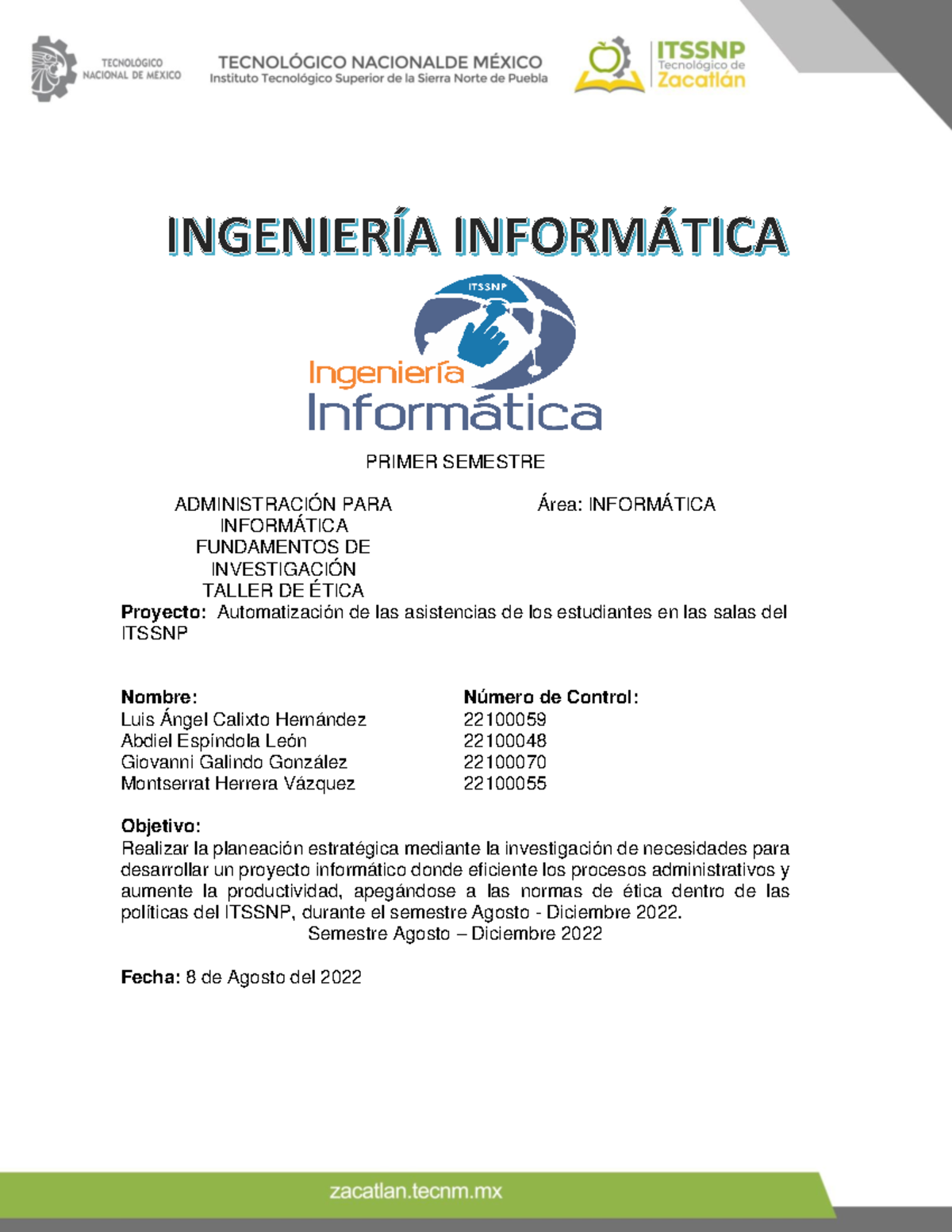 Proyecto Integrador: Automatización de Asistencias ITSSNP - Studocu