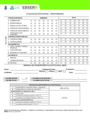MRC - Escala MRC - AVALIAÇÃO FUNCIONAL – FISIOTERAPIA ESCORE DO MEDICAL ...