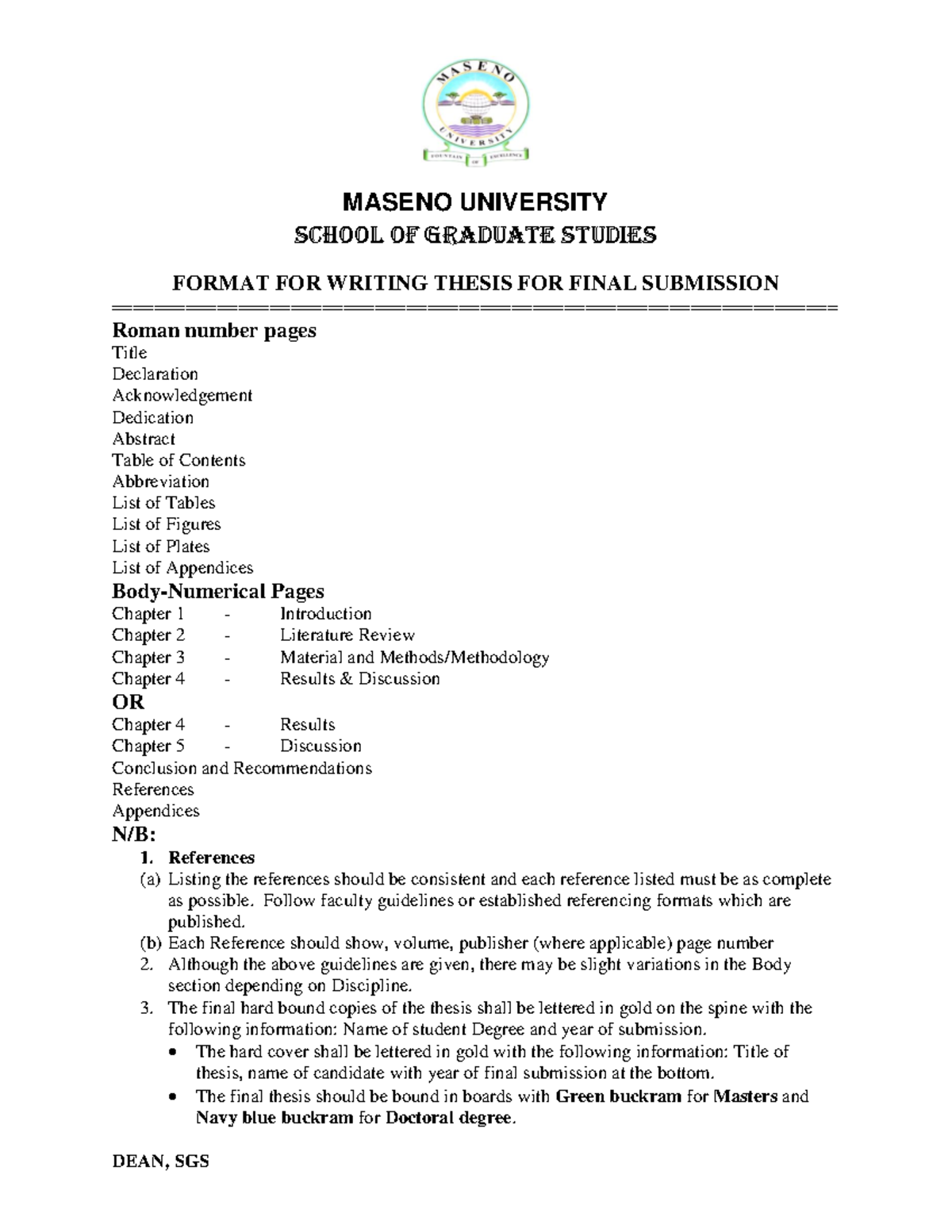 MASENO UNIVERSITY SGS THESIS WRITING FORMAT AND GUIDELINES - Studocu