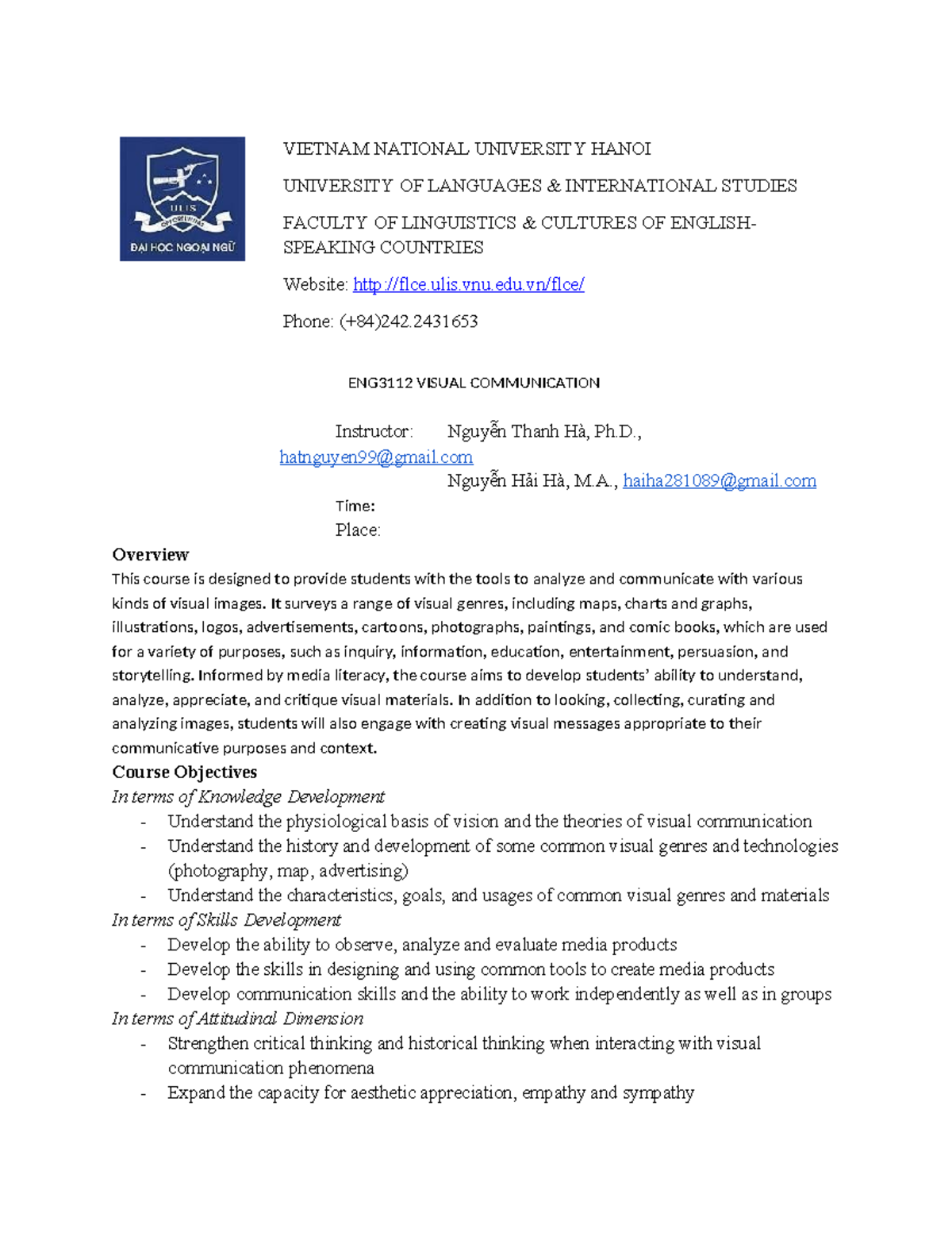 ENG3112 Syllabus: Visual Communication Course Overview and Objectives - Studocu