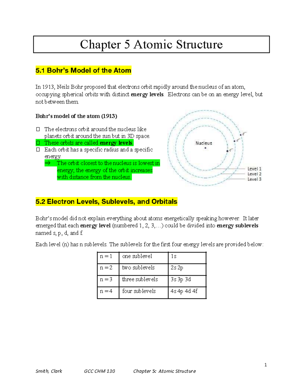 Ch 5 Atomic Structure - Lecture Notes & Answer Key (GCC CHM 130) - Studocu