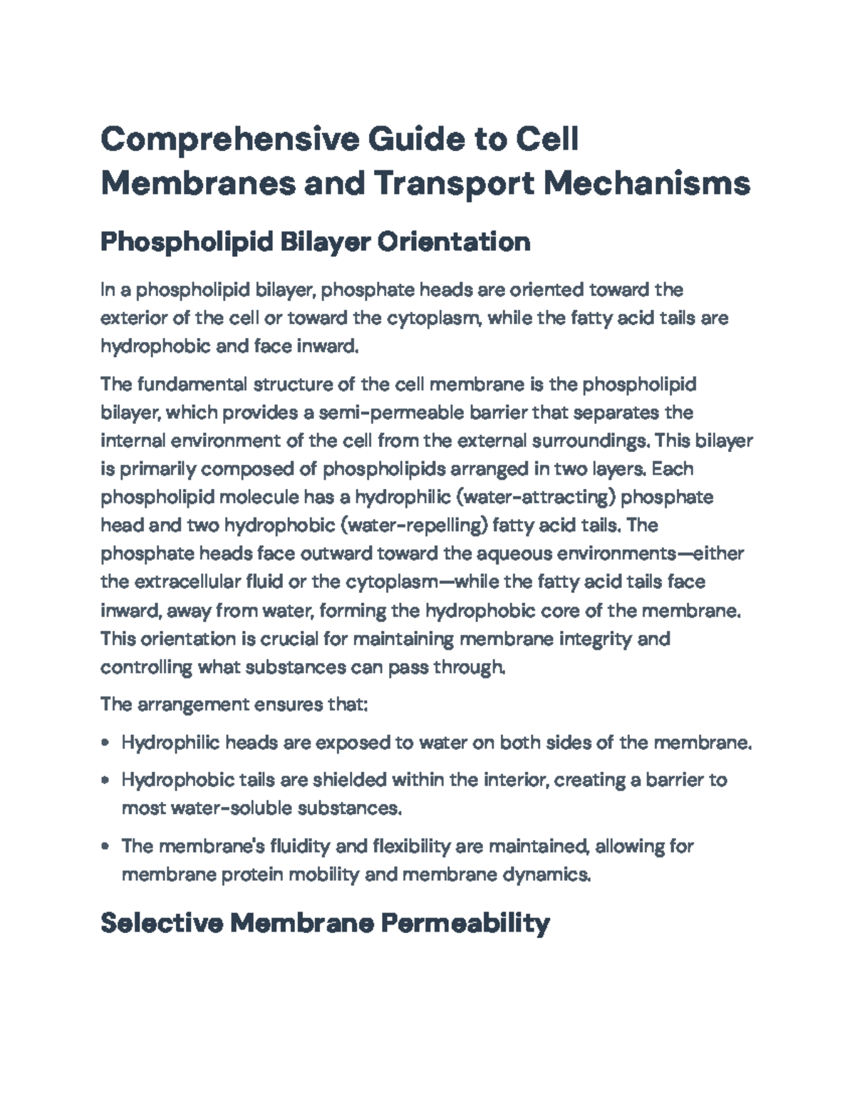 Comprehensive Study of Cell Membranes & Transport Mechanisms (BIO 101 ...