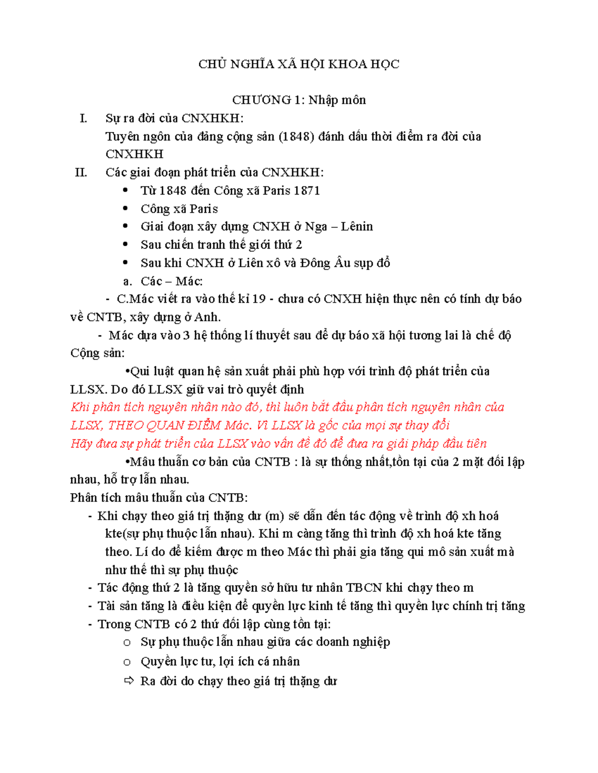 CHỦ NGHĨA XÃ HỘI KHOA HỌC CHƯƠNG 1: Nhập Môn và Phát Triển CNXHKH - Studocu