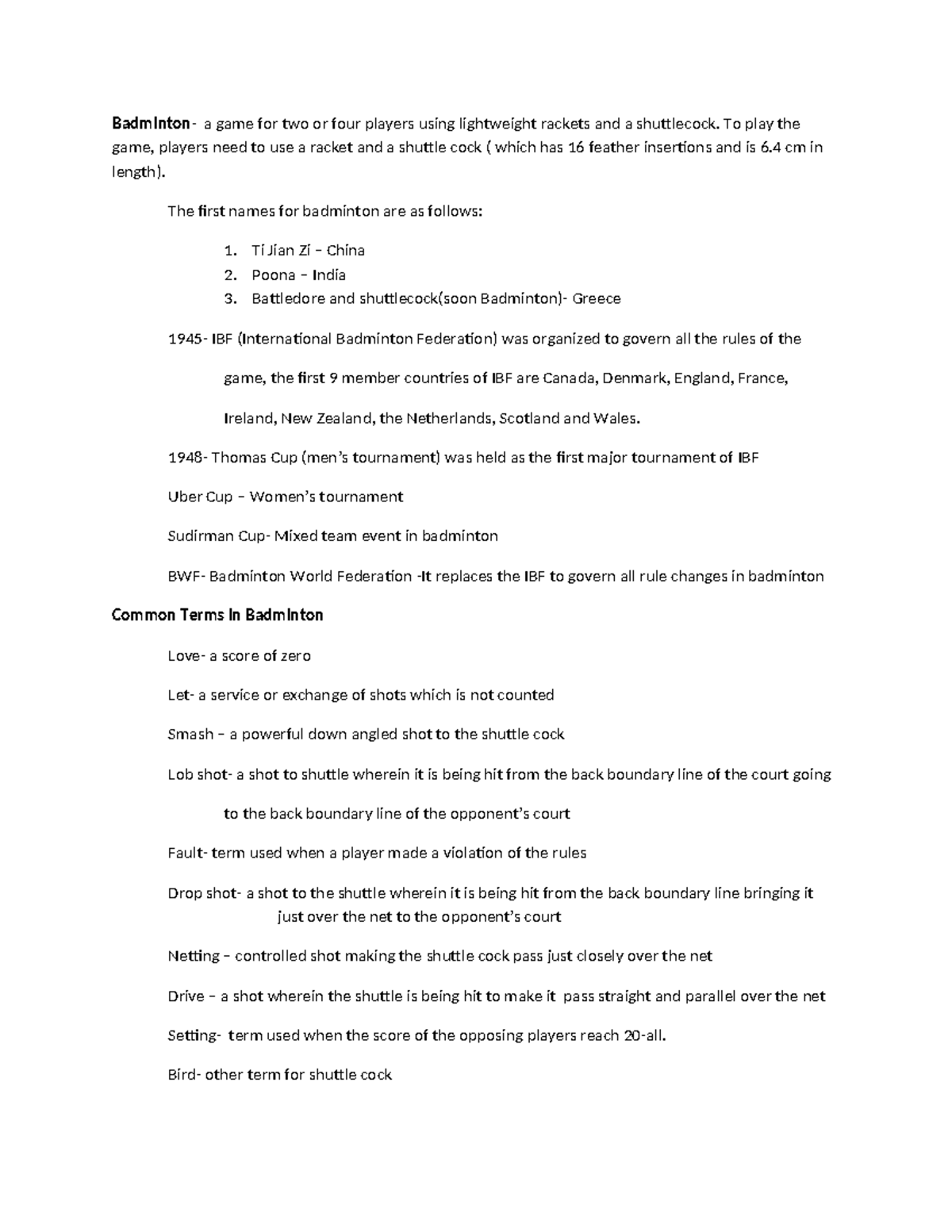 Badminton-1: Comprehensive Guide to Badminton Rules & Instruments - Studocu
