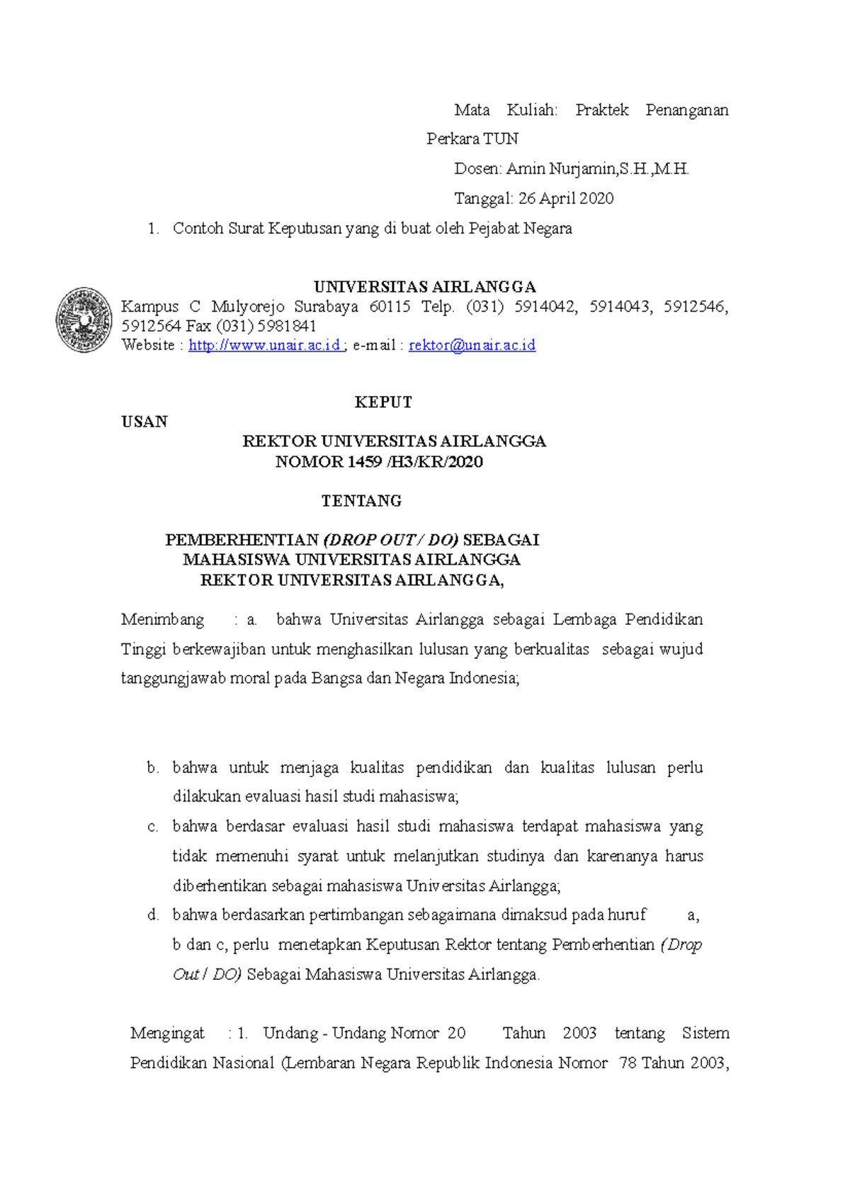Contoh Surat Keputusan dan Gugatan TUN (Praktek Penanganan Perkara ...