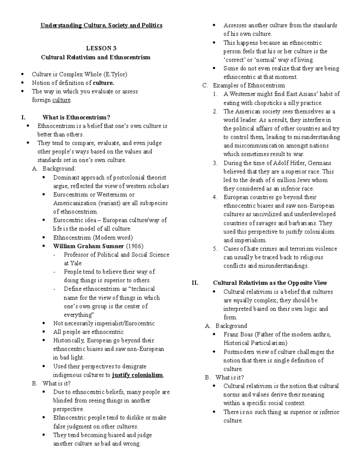 UCSP Lesson 3: Ethnocentrism vs. Cultural Relativism Analysis - Studocu