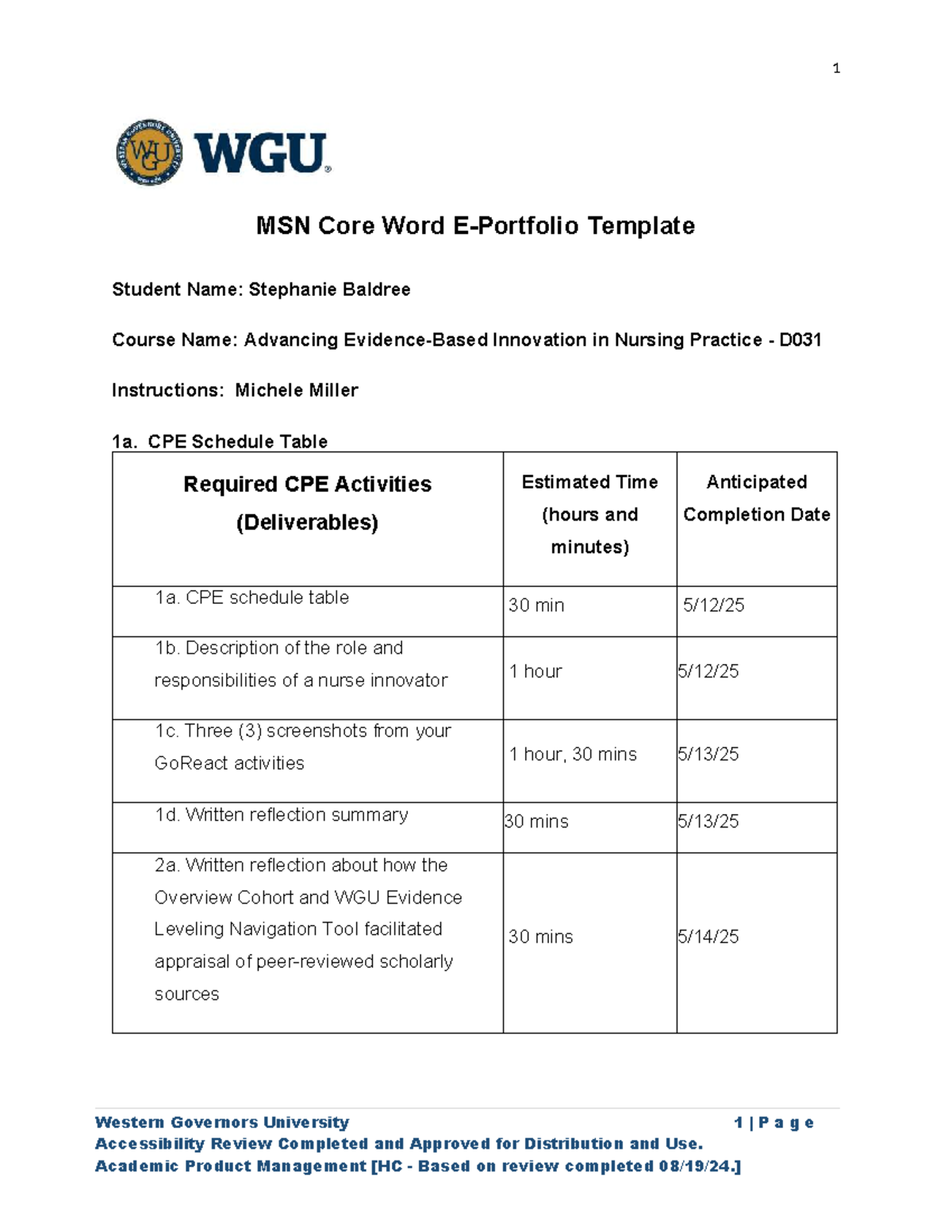 D031 E-Portfolio: Advancing Innovation in Nursing Practice Insights - Studocu