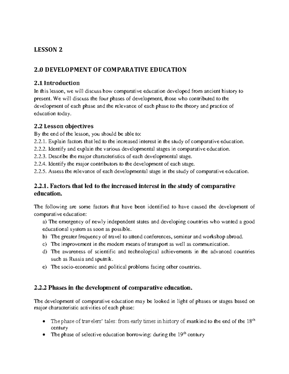 Lesson 2: Development of Comparative Education - Lecture Notes - Studocu