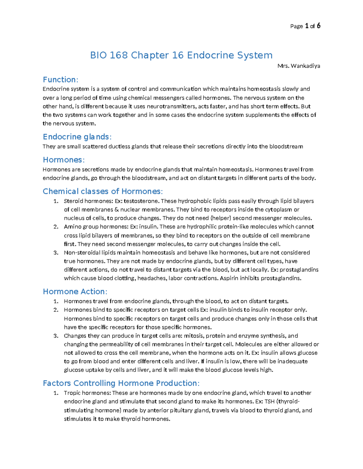 BIO 168 Endocrine System: Hormones, Functions, and Homeostasis Summary ...