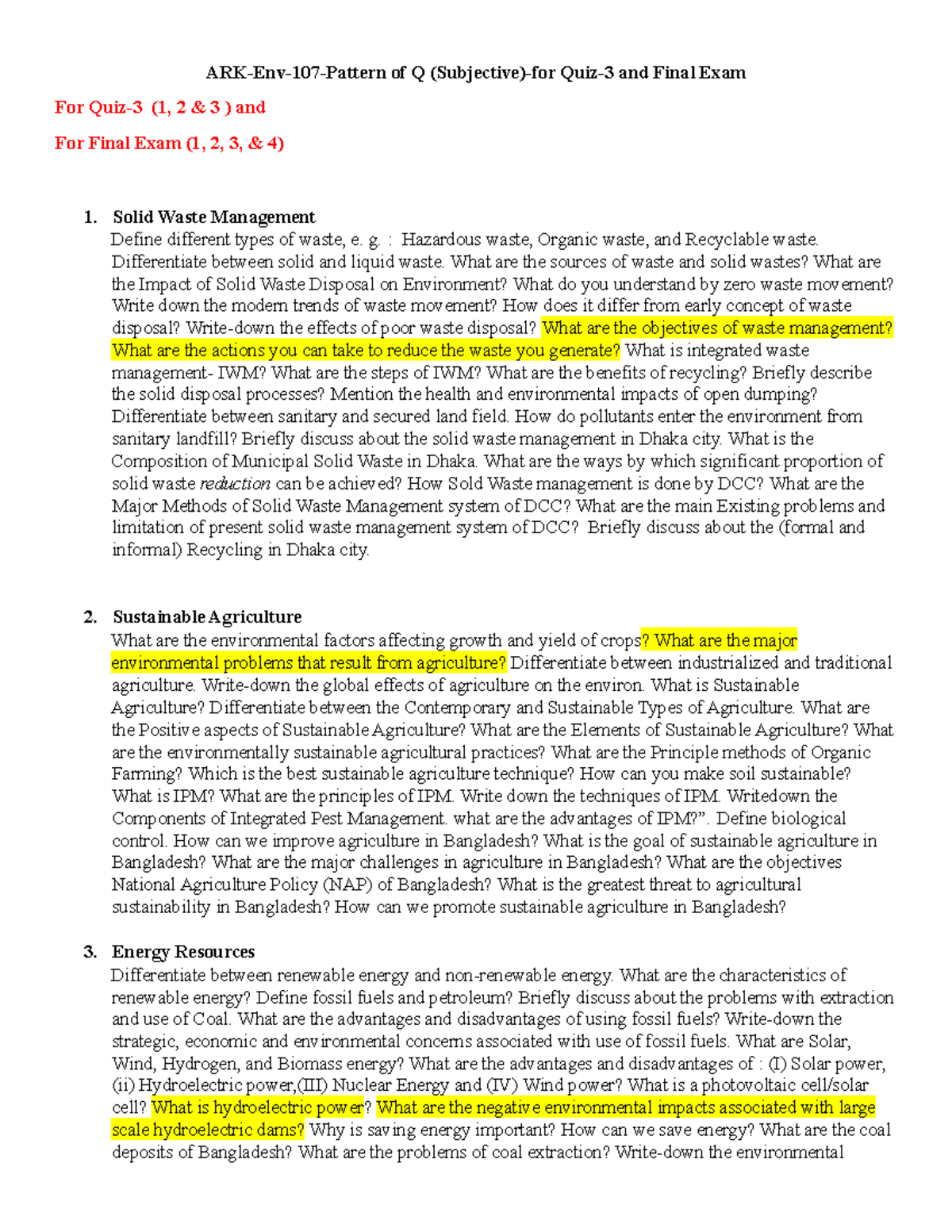 ARK-Env-107-Quiz-3 & Final Exam Notes: Solid Waste, Agriculture ...