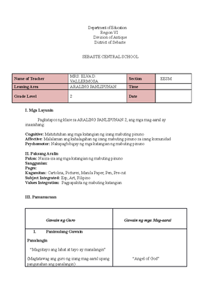 Math LP 2 - LESSON PLAN - I. OBJECTIVES Parts of division sentence. A. Content Standard A ...