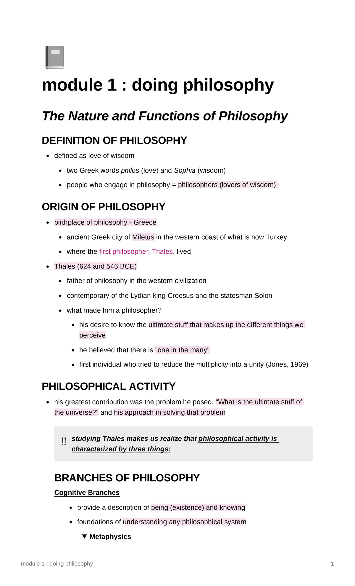 Philo mod1notes - Lecture notes 1 - 📓 module 1 : doing philosophy The ...