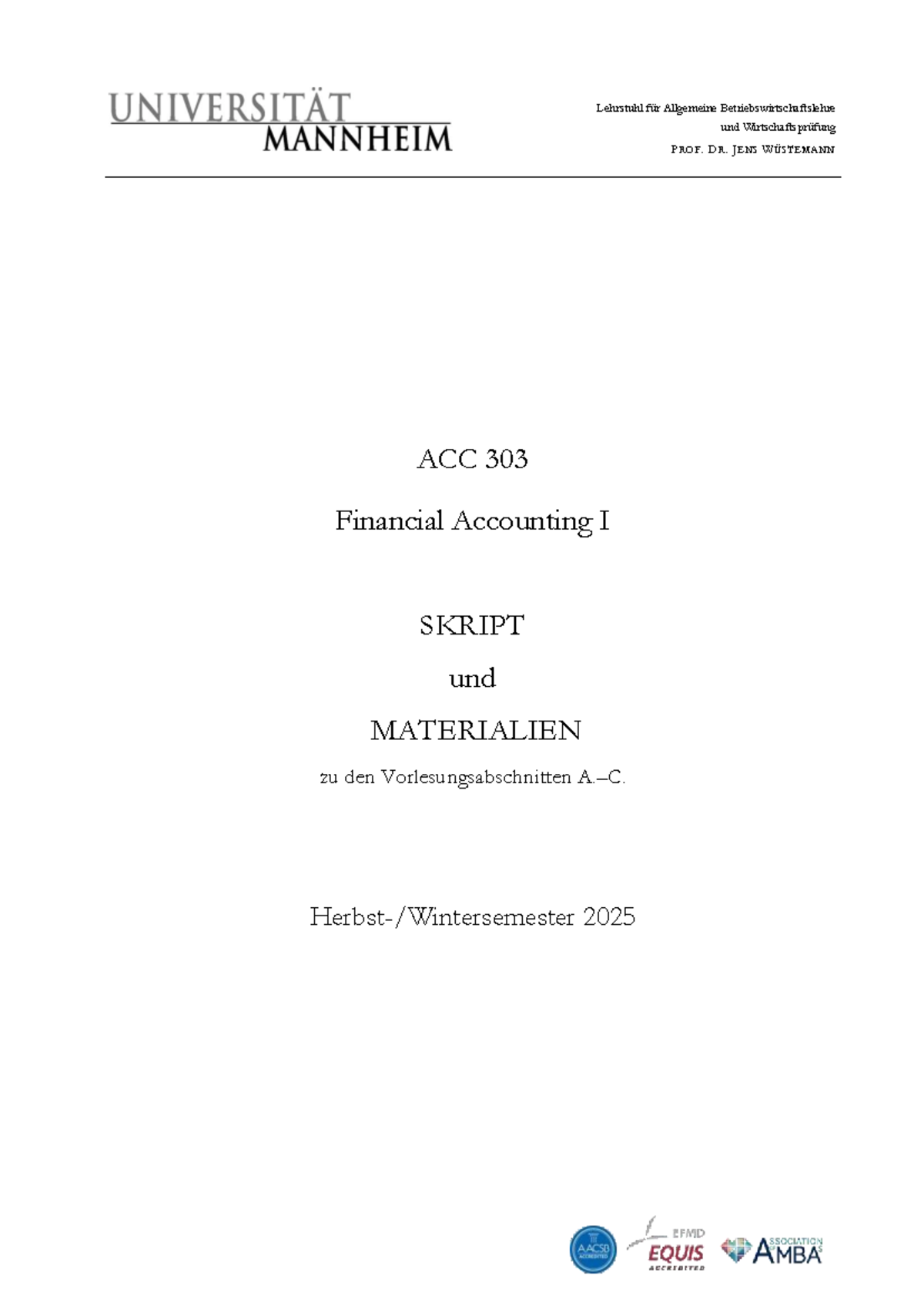 ACC 303 - HWS 2025 - Vorlesungsunterlagen zur Rechnungslegung - Studocu