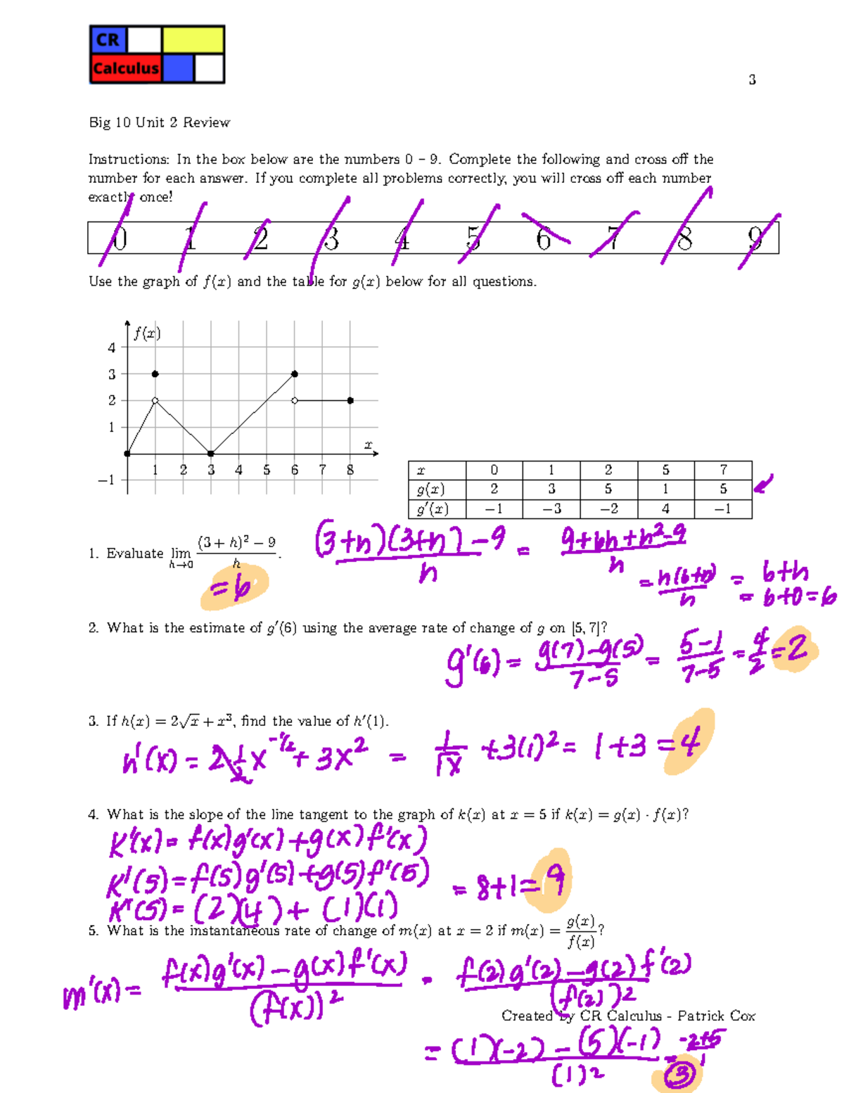 Big 10 Calculus Unit 2 Review Guide - Studocu