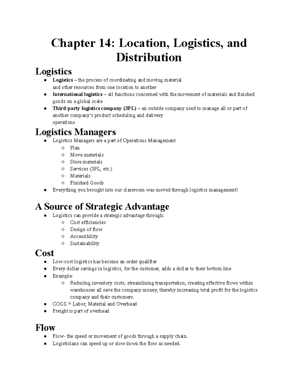 Chapter 14: Location, Logistics, and Distribution Analysis - Studocu