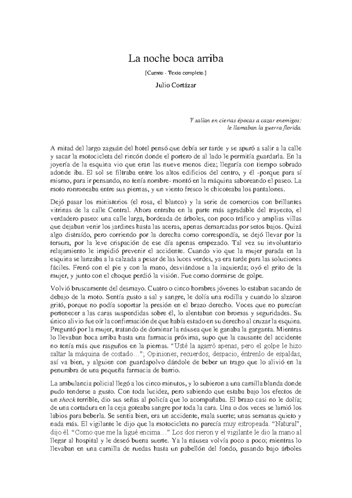 La noche boca arriba 1 - La noche boca arriba [Cuento - Texto completo ...