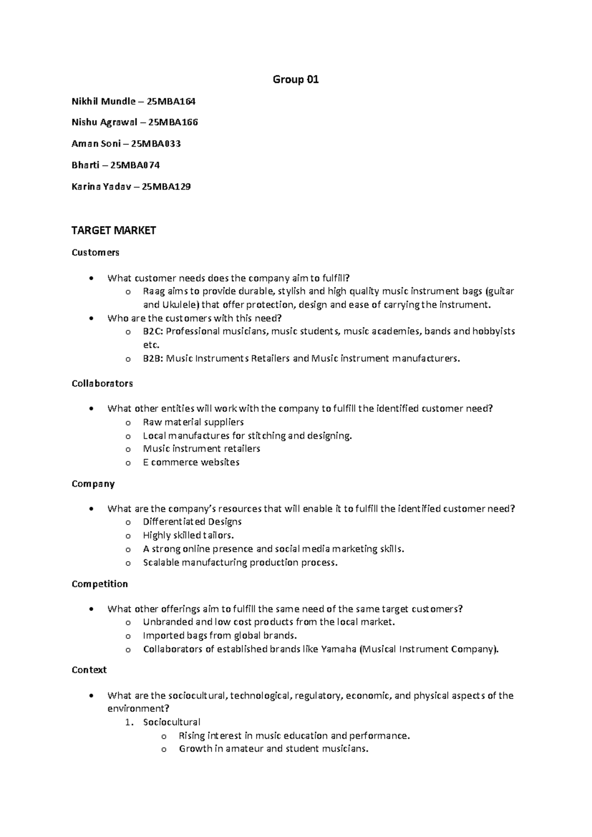 25MBA164 Market Value Map: Target Market Analysis for Raag - Studocu