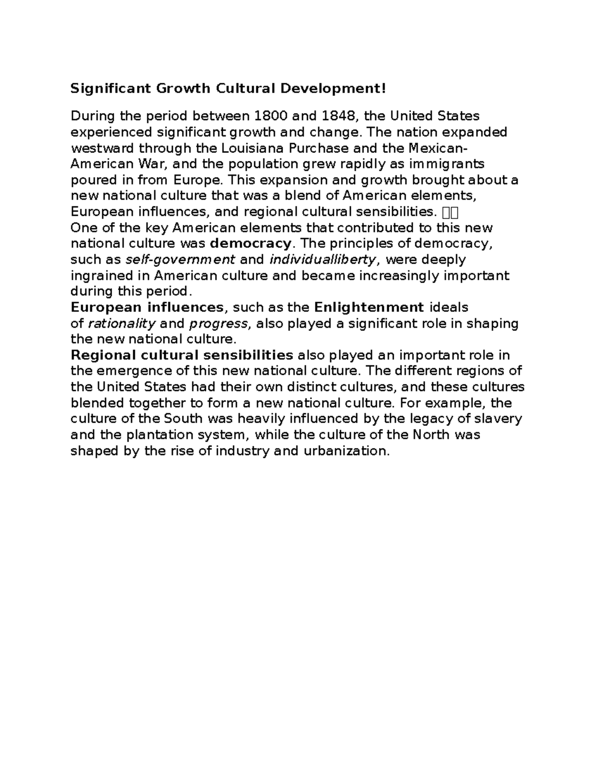 4.9 Cultural Development in America (1800-1848) and its Legacy - Studocu