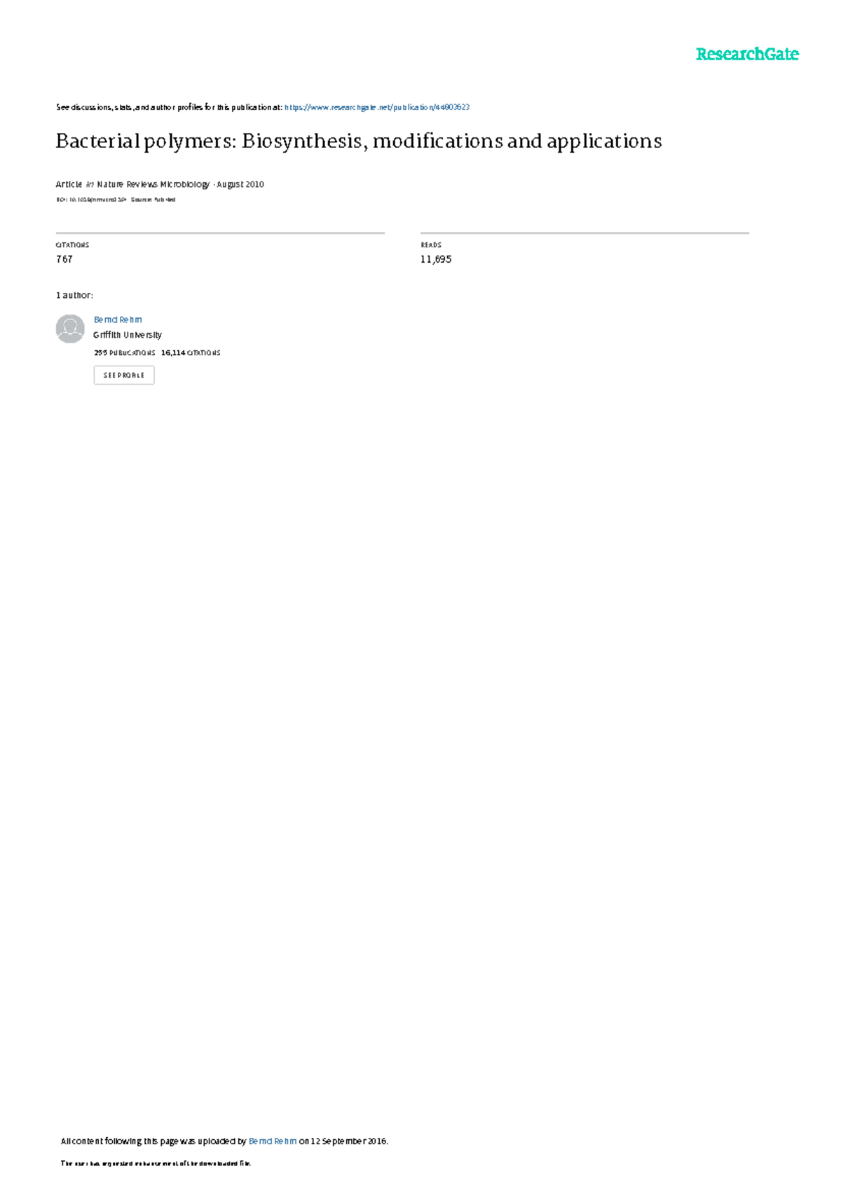 Bacterial Polymers: Biosynthesis, Modifications & Applications (MBIO 101) - Studocu