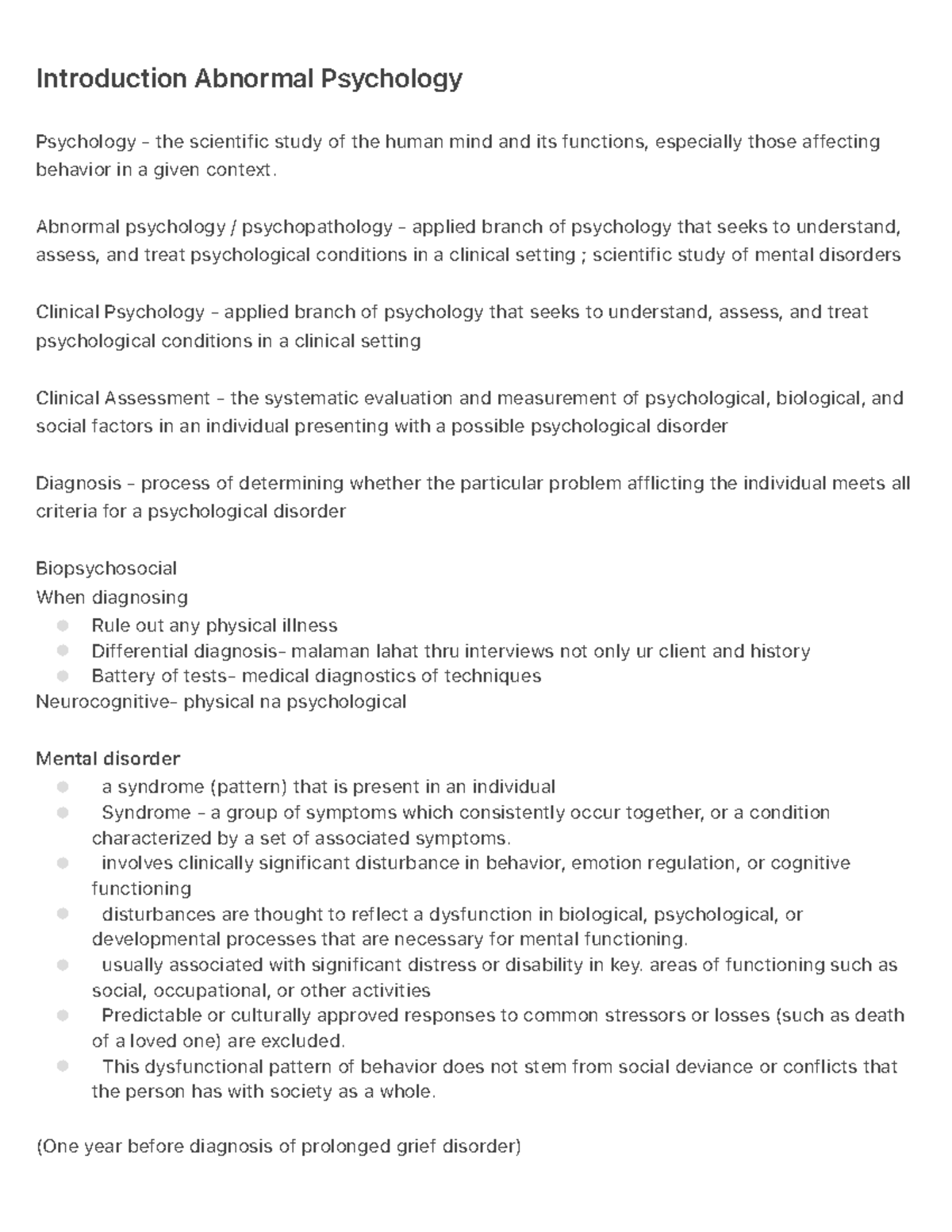 Introduction to Abnormal Psychology: Key Concepts and Definitions - Studocu