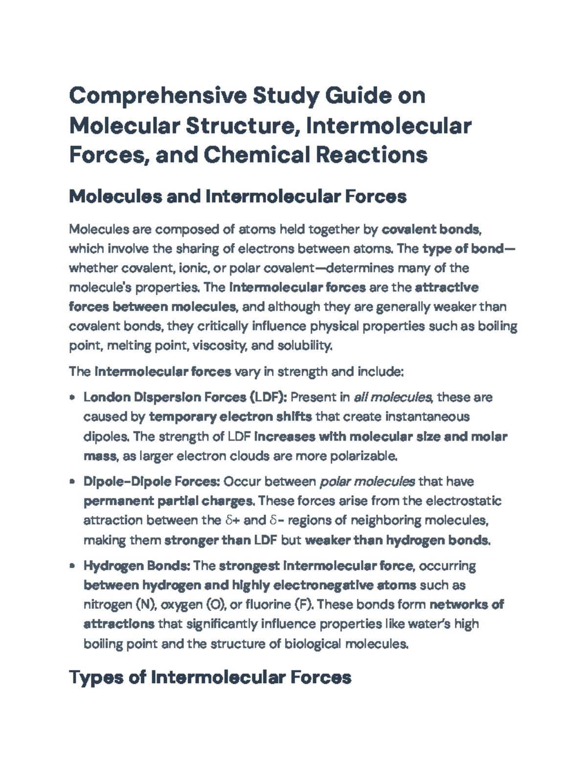 Comprehensive Study Guide: Molecular Structure, Intermolecular Forces ...