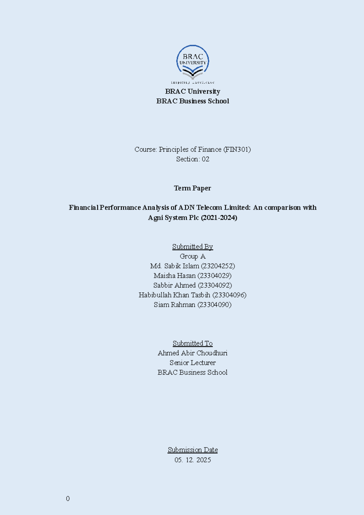RAC B FIN301 Term Paper: Performance Analysis of ADN Telecom vs. Agni ...