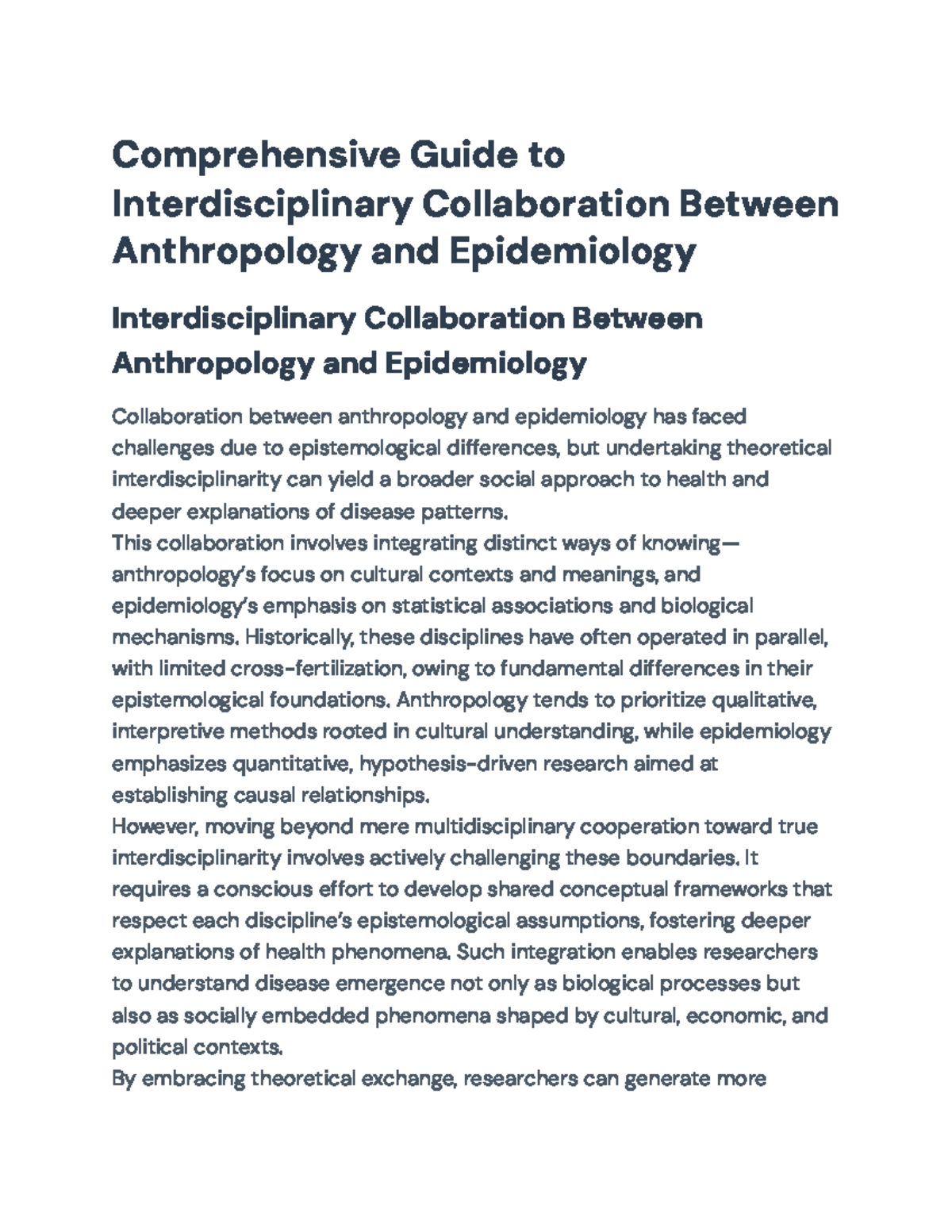 Interdisciplinary Collaboration in Public Health: Insights from ANTH ...