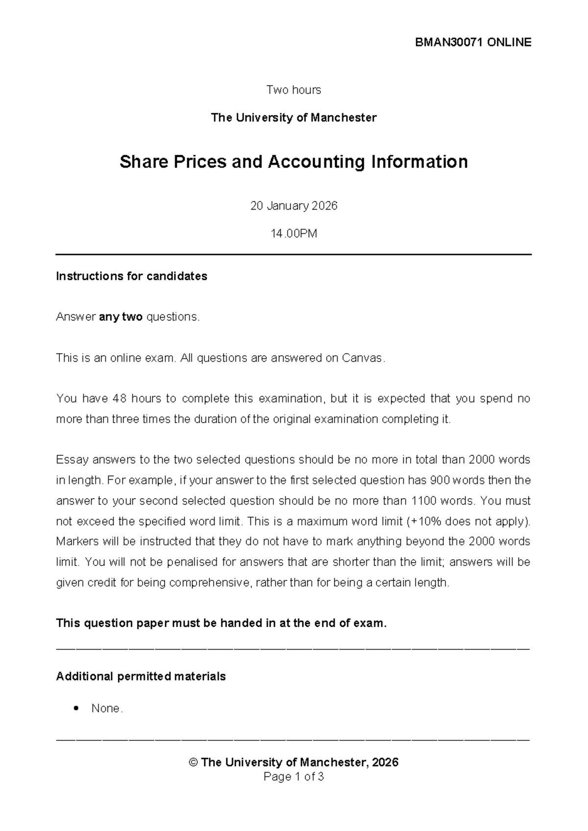 BMAN30071 Online Exam: Share Prices & Accounting Info Analysis - Studocu