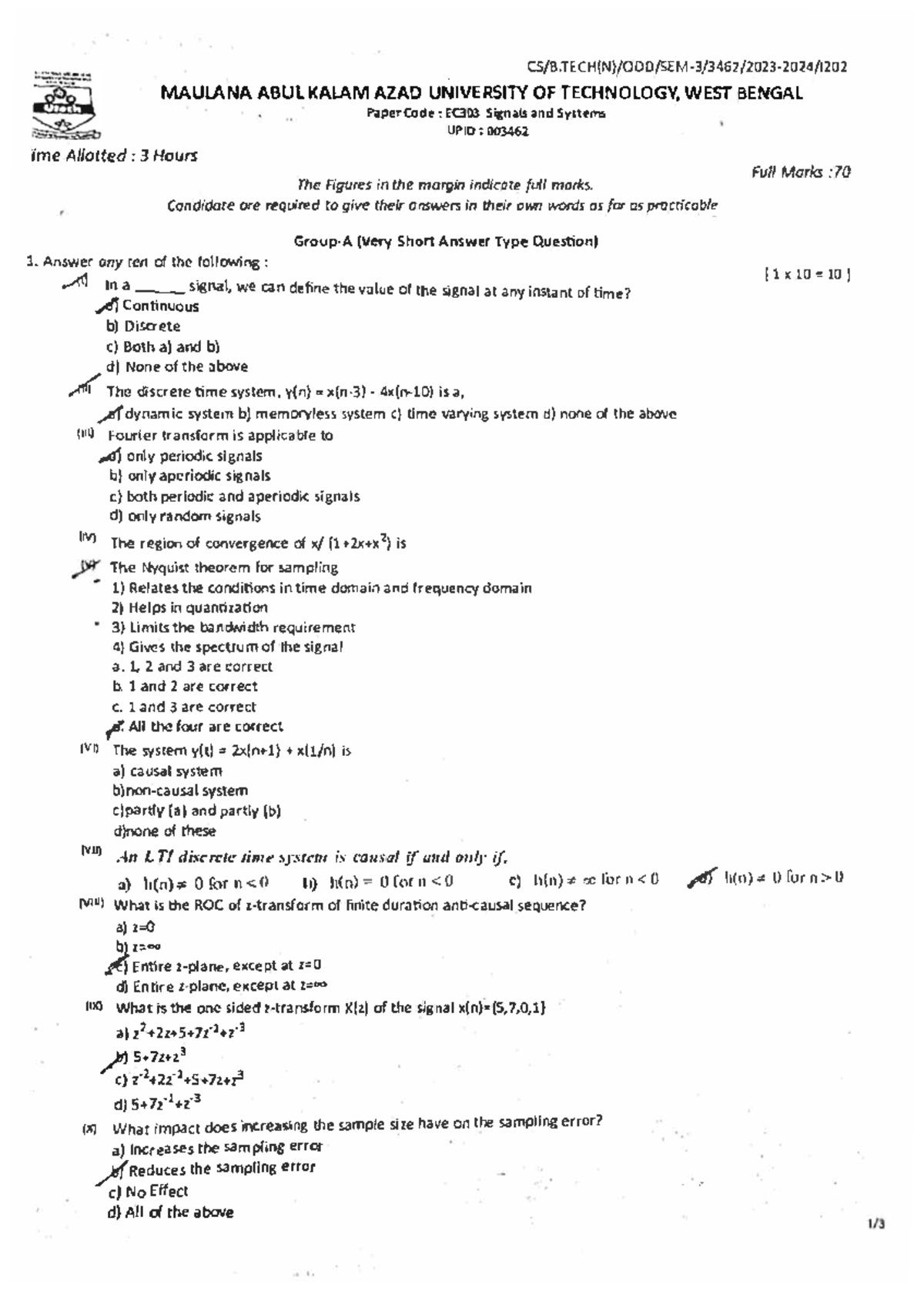 7013 - Signals and Systems Question Paper - Studocu