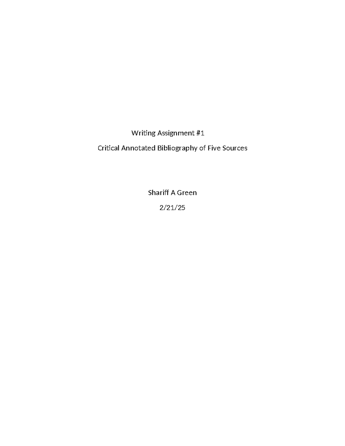 Writing Assignment: Critical Annotated Bibliography (ENG 101) - Studocu