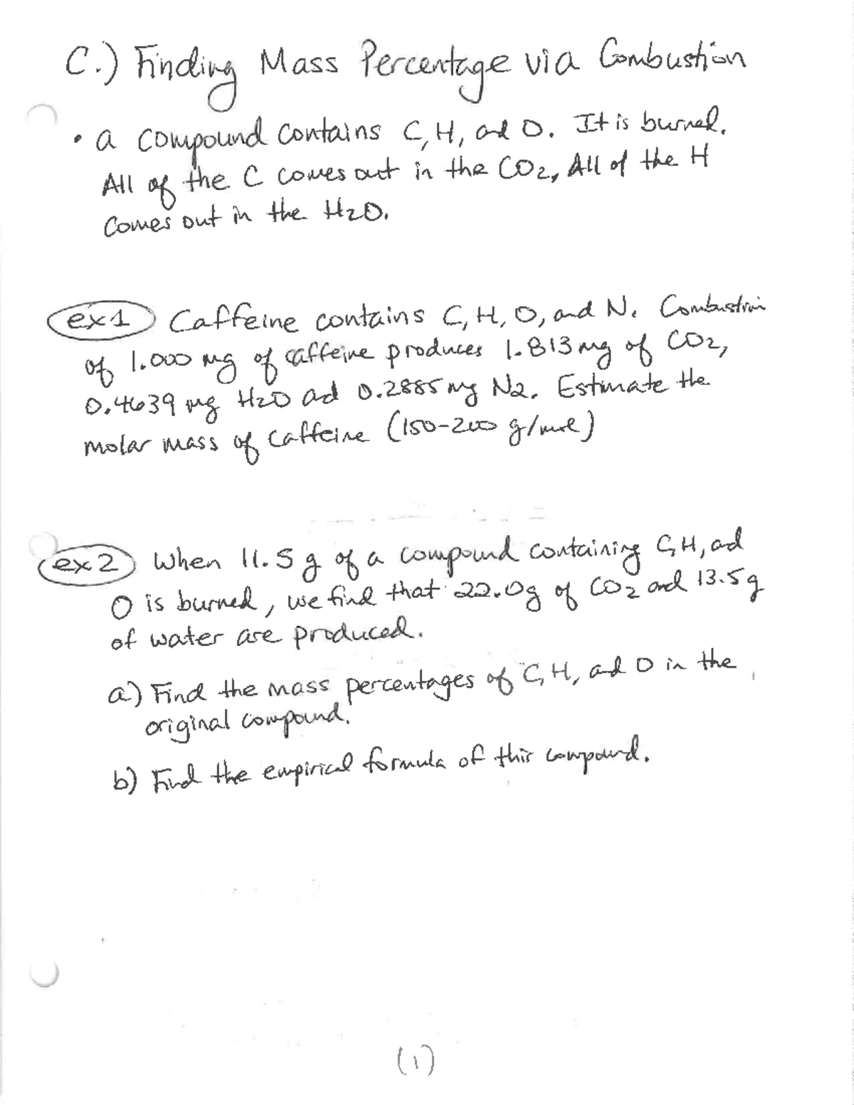 Mass % via Combustion Notes for C,H,O Compounds - Studocu