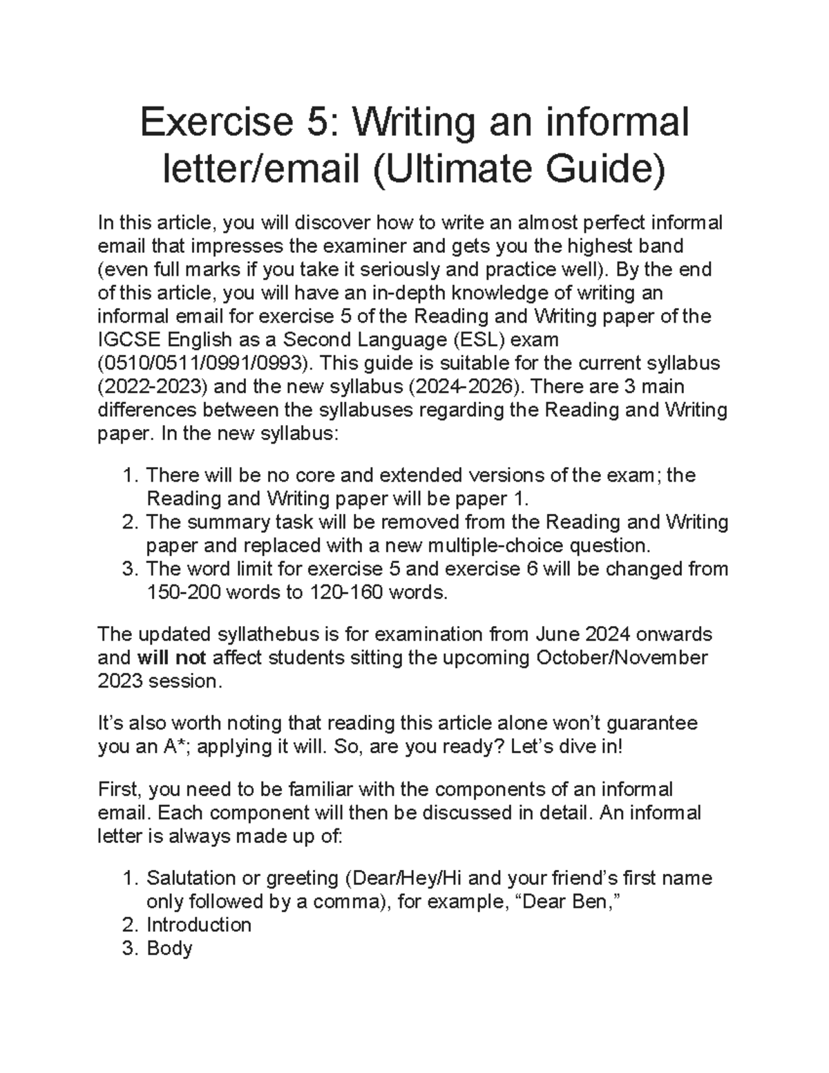 IGCSE ESL: Ultimate Guide to Writing Informal Emails for Exercise 5 ...