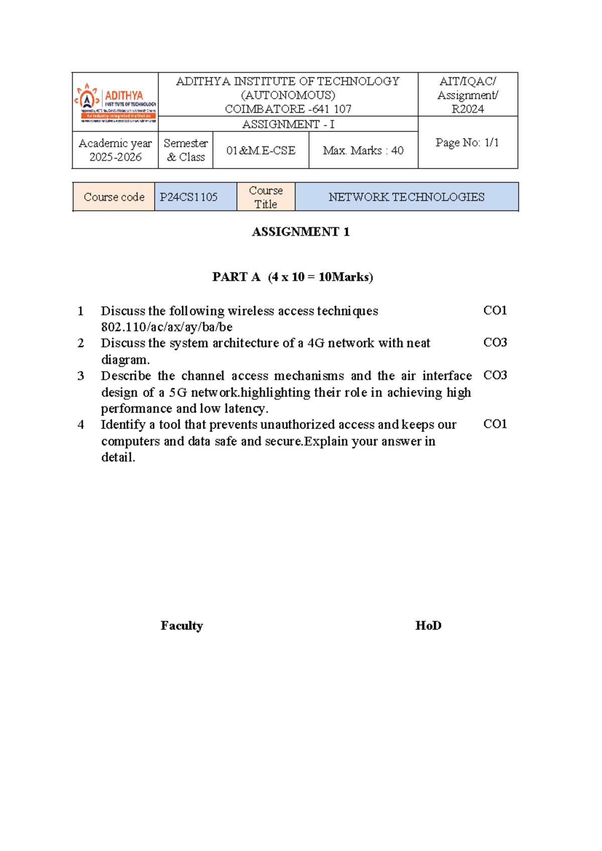 P24CS1105 - Network Technologies Assignment 1: Wireless & 4G/5G ...