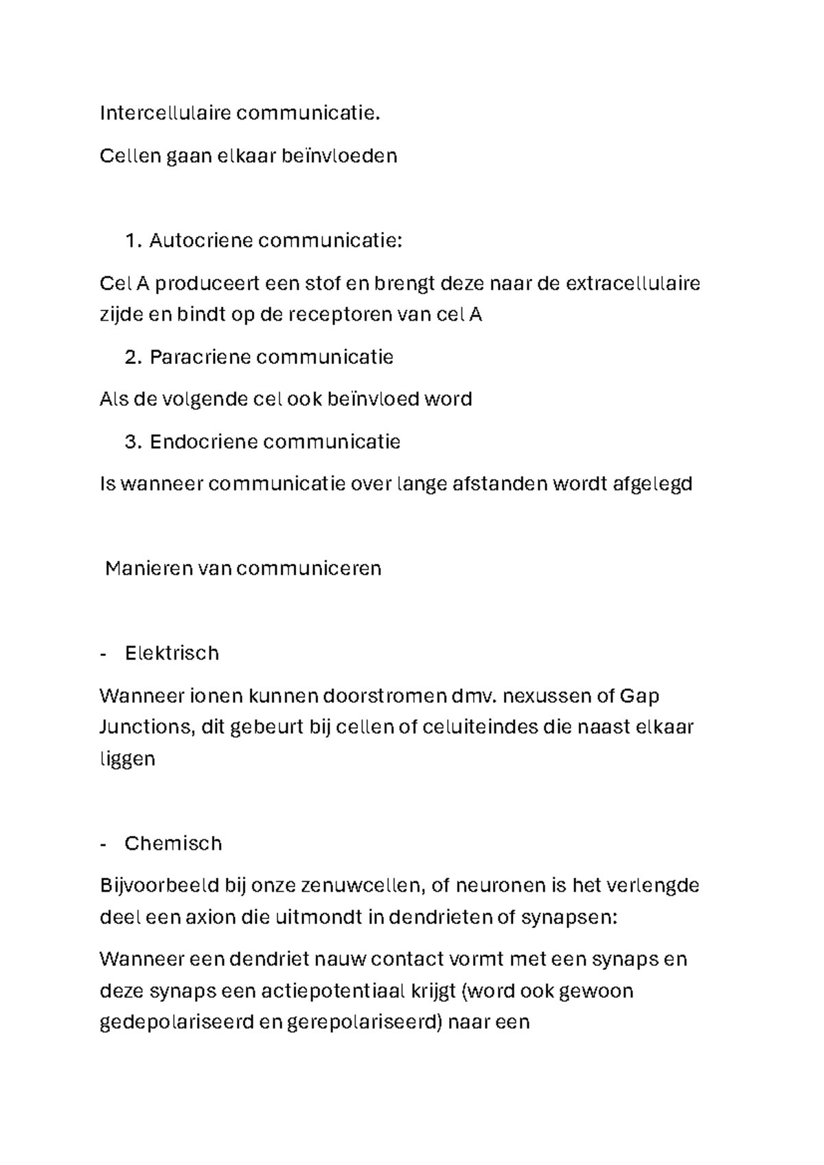 Intercellulaire Communicatie: Mechanismen en Processen - Studocu