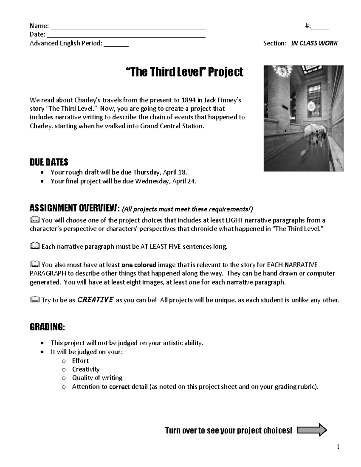 Advanced English Project: Exploring "The Third Level" (12-13) - Studocu
