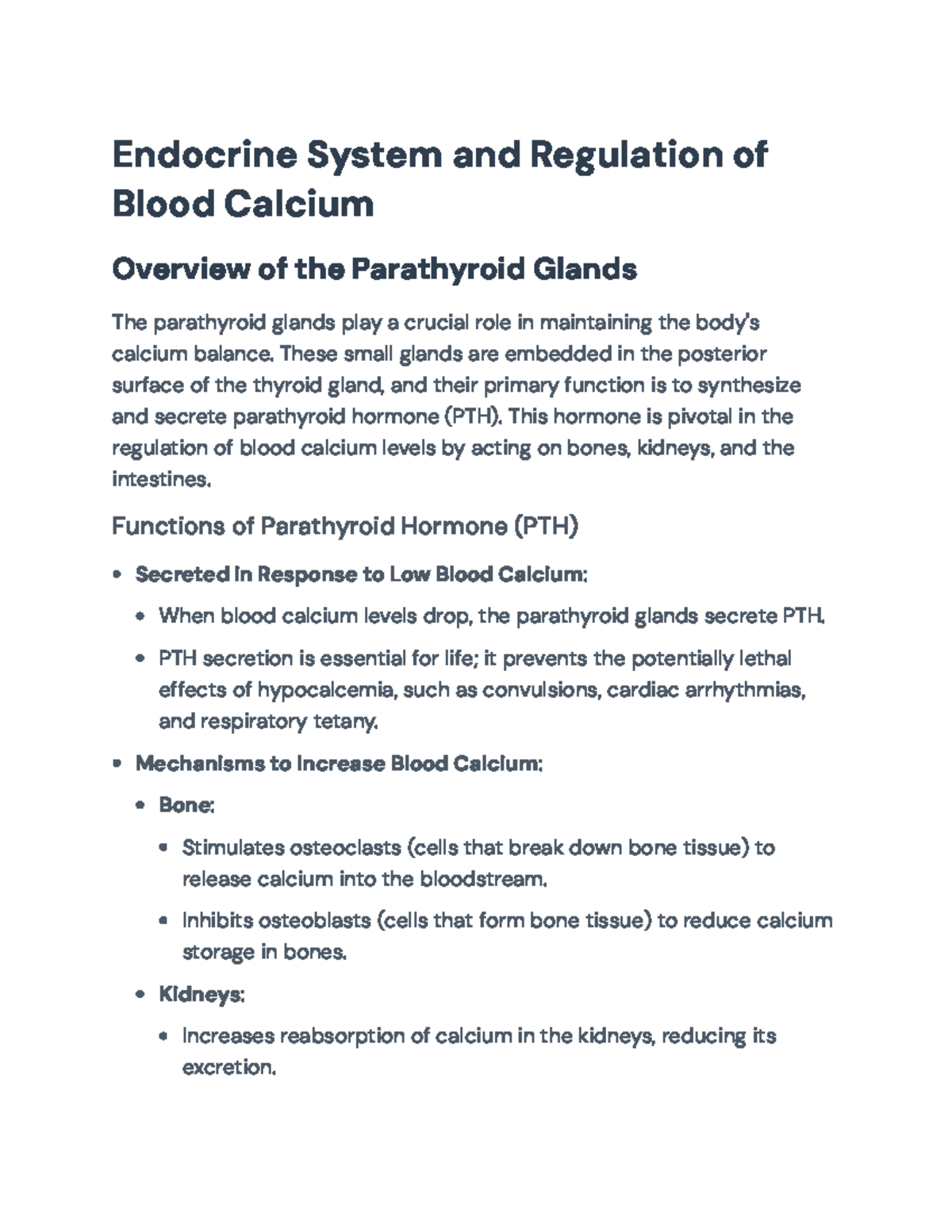 Endocrine System Overview: Regulation of Blood Calcium Levels ...
