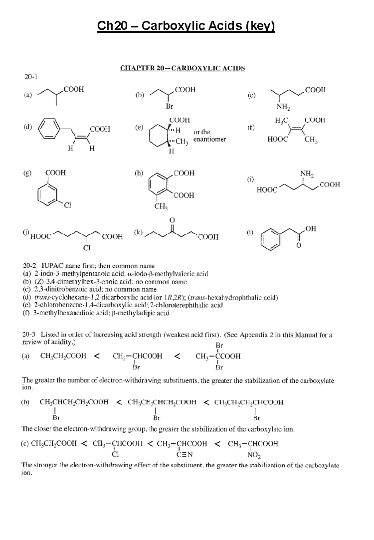 Chapter 20 - Key Concepts on Carboxylic Acids (Final Exam Notes) - Studocu