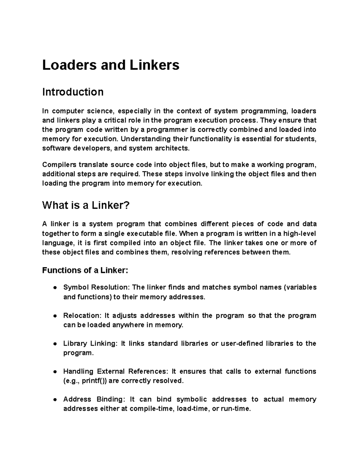 Linkers vs Loaders: Understanding C Program Execution and Memory Management - Studocu