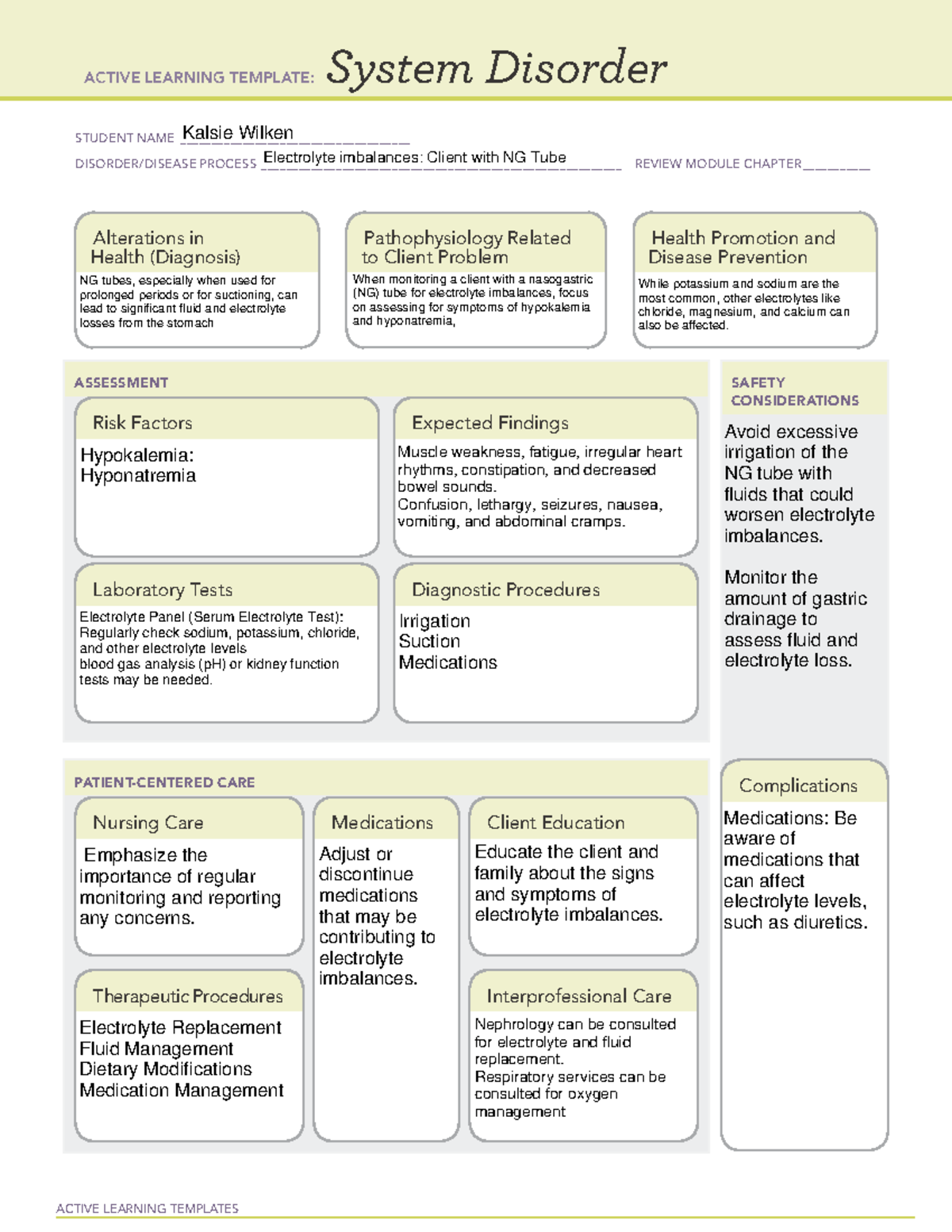 ACTIVE LEARNING TEMPLATE: Electrolyte Imbalances in NG Tube Clients ...