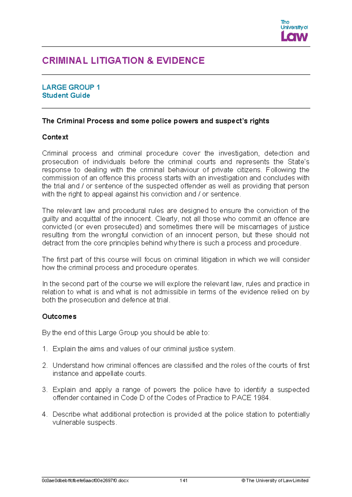 CRIM 101: Large Group 1 Student Guide on Criminal Litigation & Evidence ...