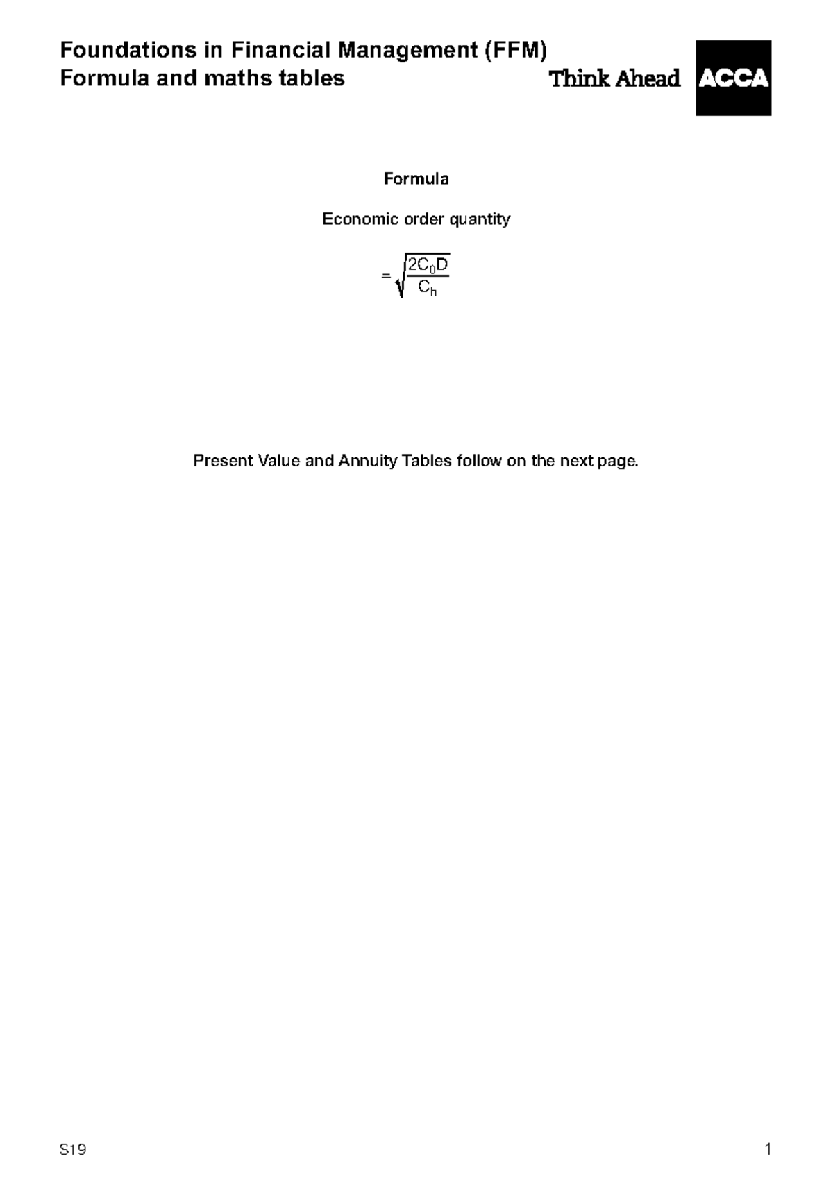 Foundations in Financial Management (FFM) S19 Maths Tables - Studocu