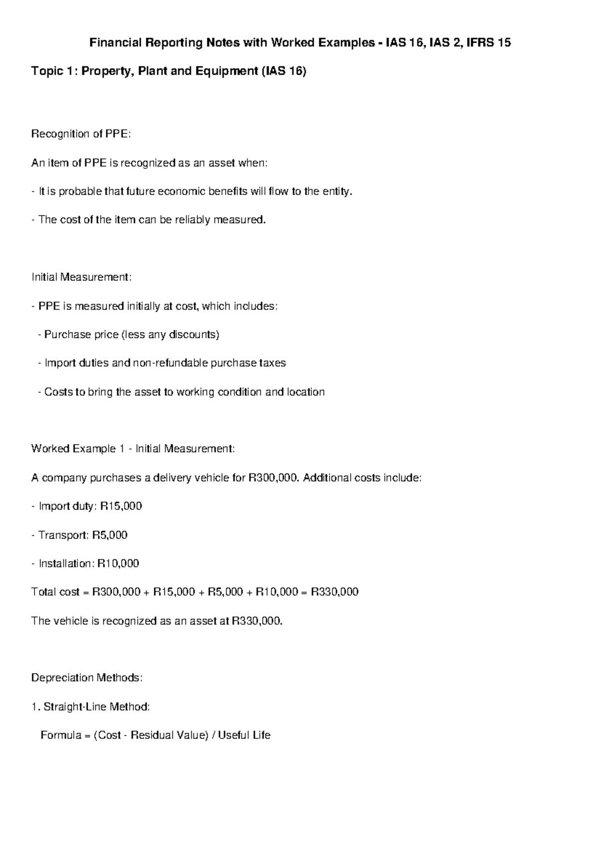 IAS 16, IAS 2, IFRS 15 Financial Reporting Notes & Examples - Studocu