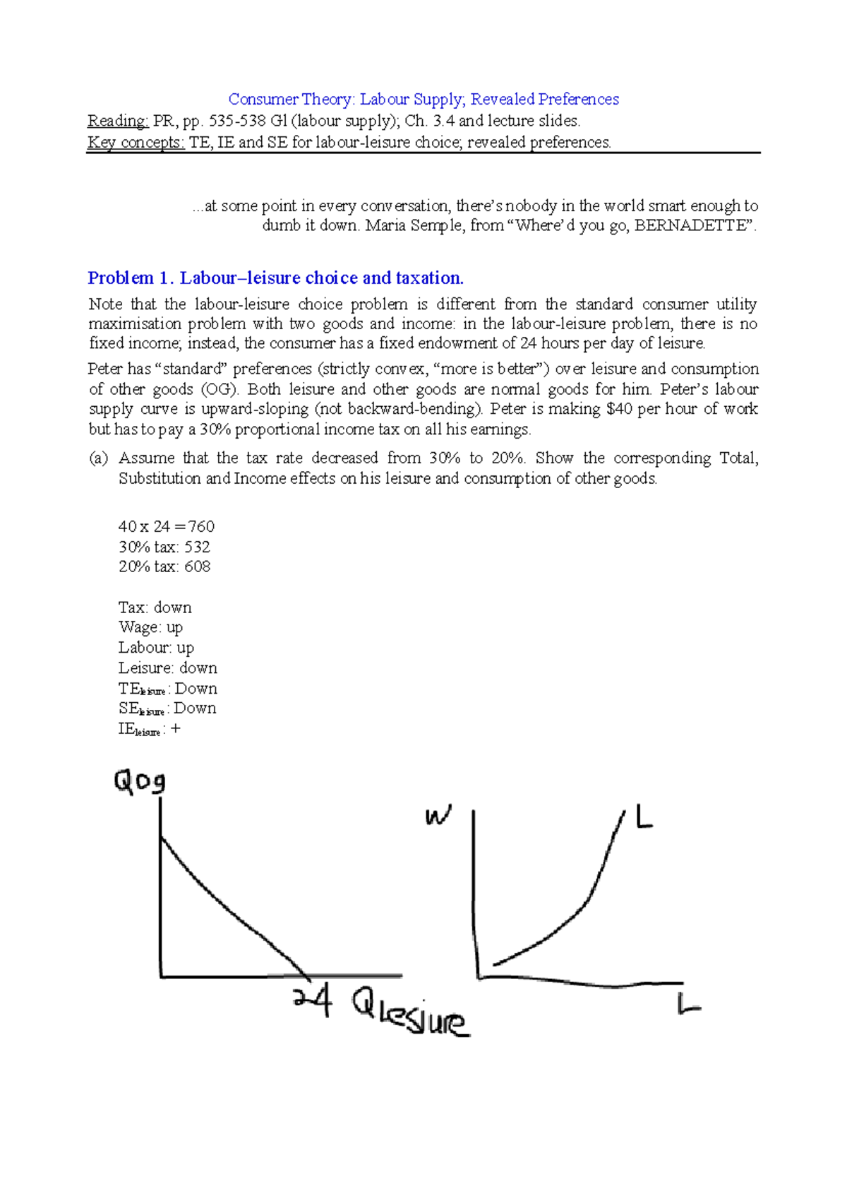 Intermicro T4: Labour Supply & Revealed Preferences Tutorial Questions - Studocu