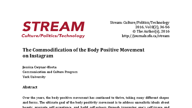 Cwynar-Horta: The Commodification of Body Positivity on Instagram - Studocu